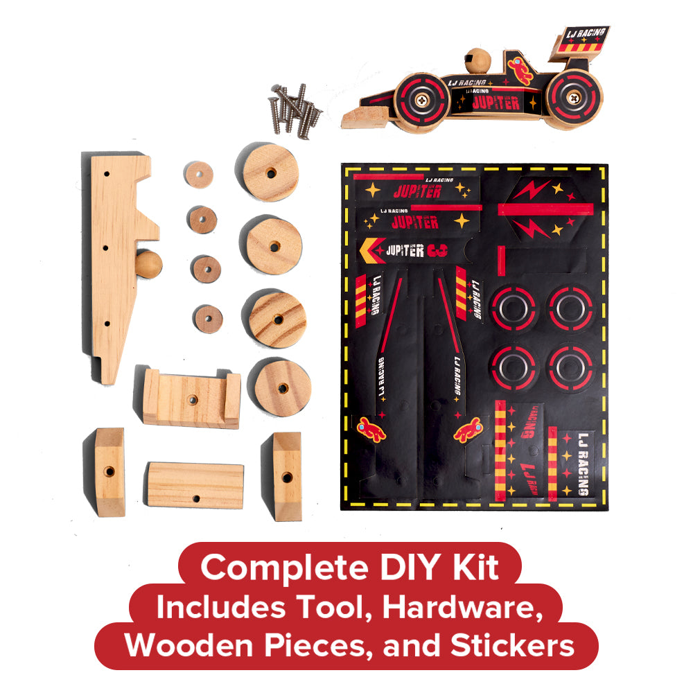 DIY Wooden Race Car with Stickers (Open Wheel Type) – Little Jupiter