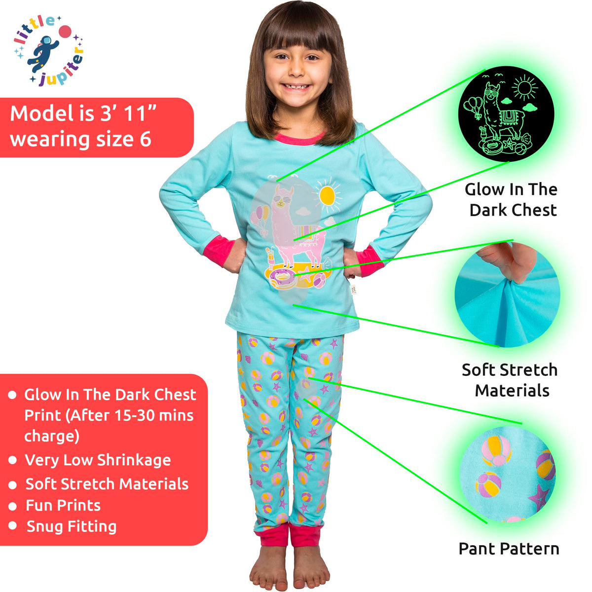 Little Jupiter Glow in The Dark Pajama Set - Light Blue Llama